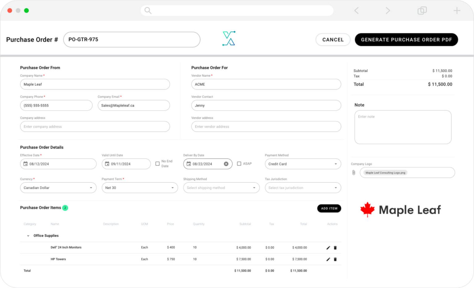 Free Purchase Order Generator - SystemX