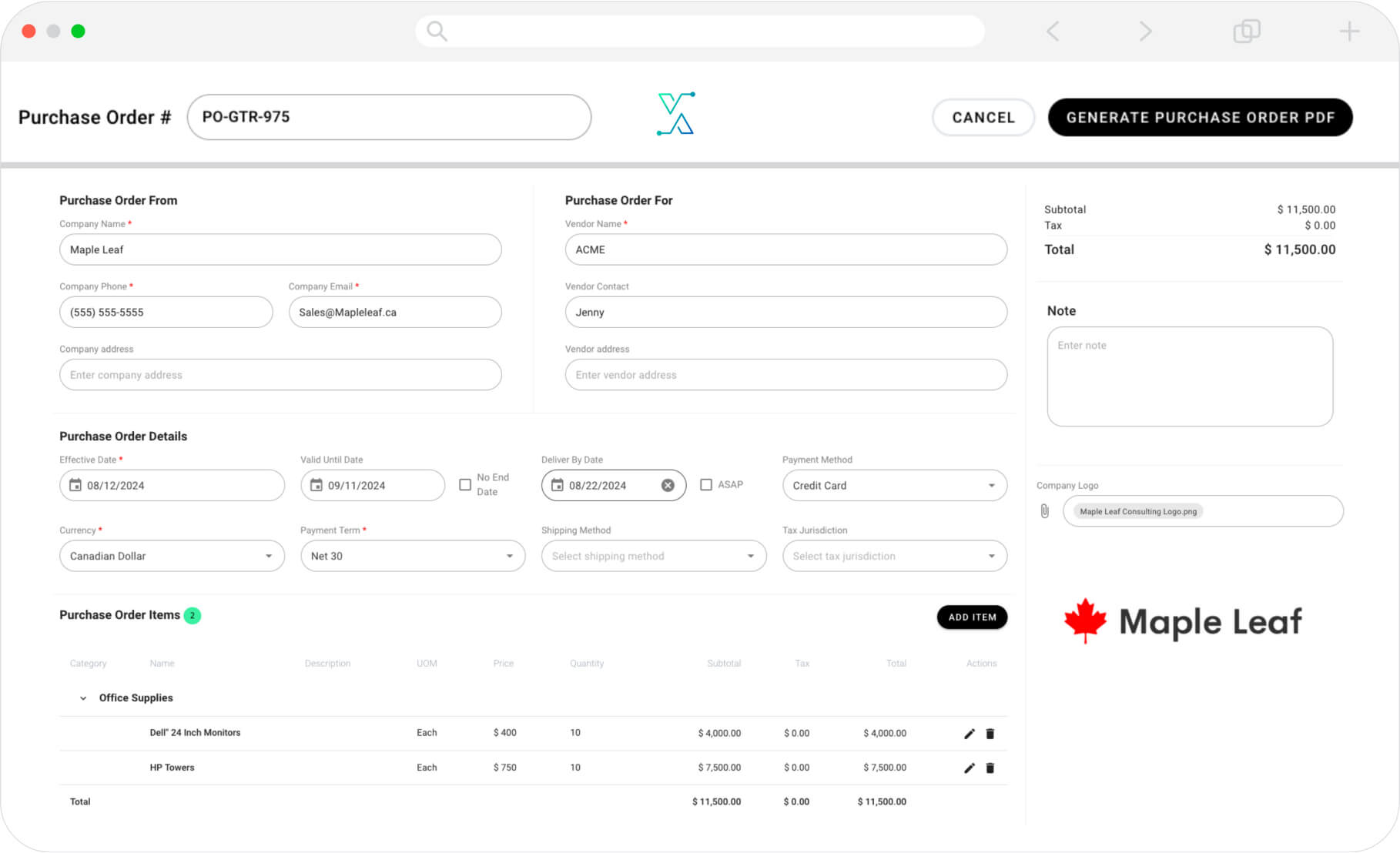Free Purchase Order Generator - SystemX
