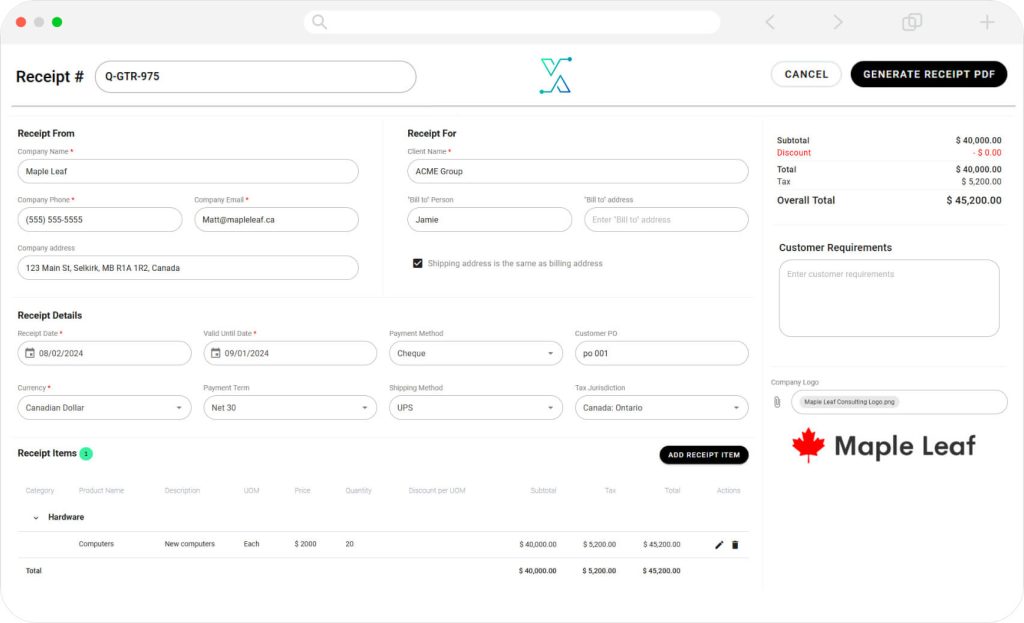 Receipt Generator - SystemX