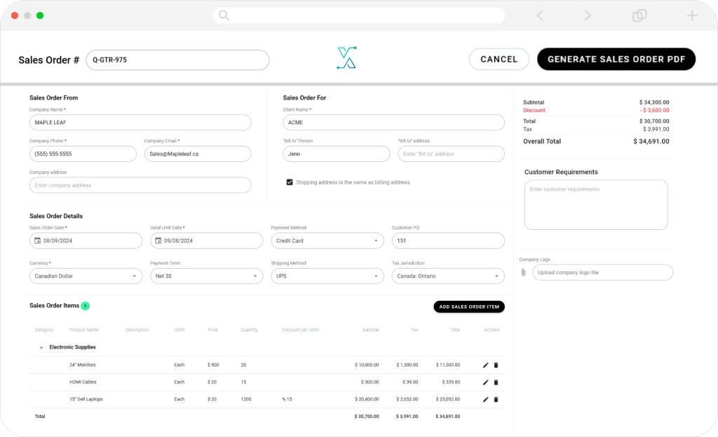 Sales Order Generator - SystemX