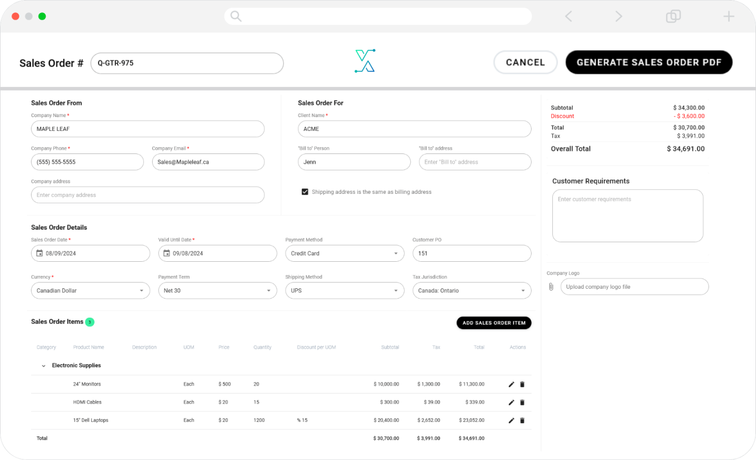 Sales Order Generator - SystemX